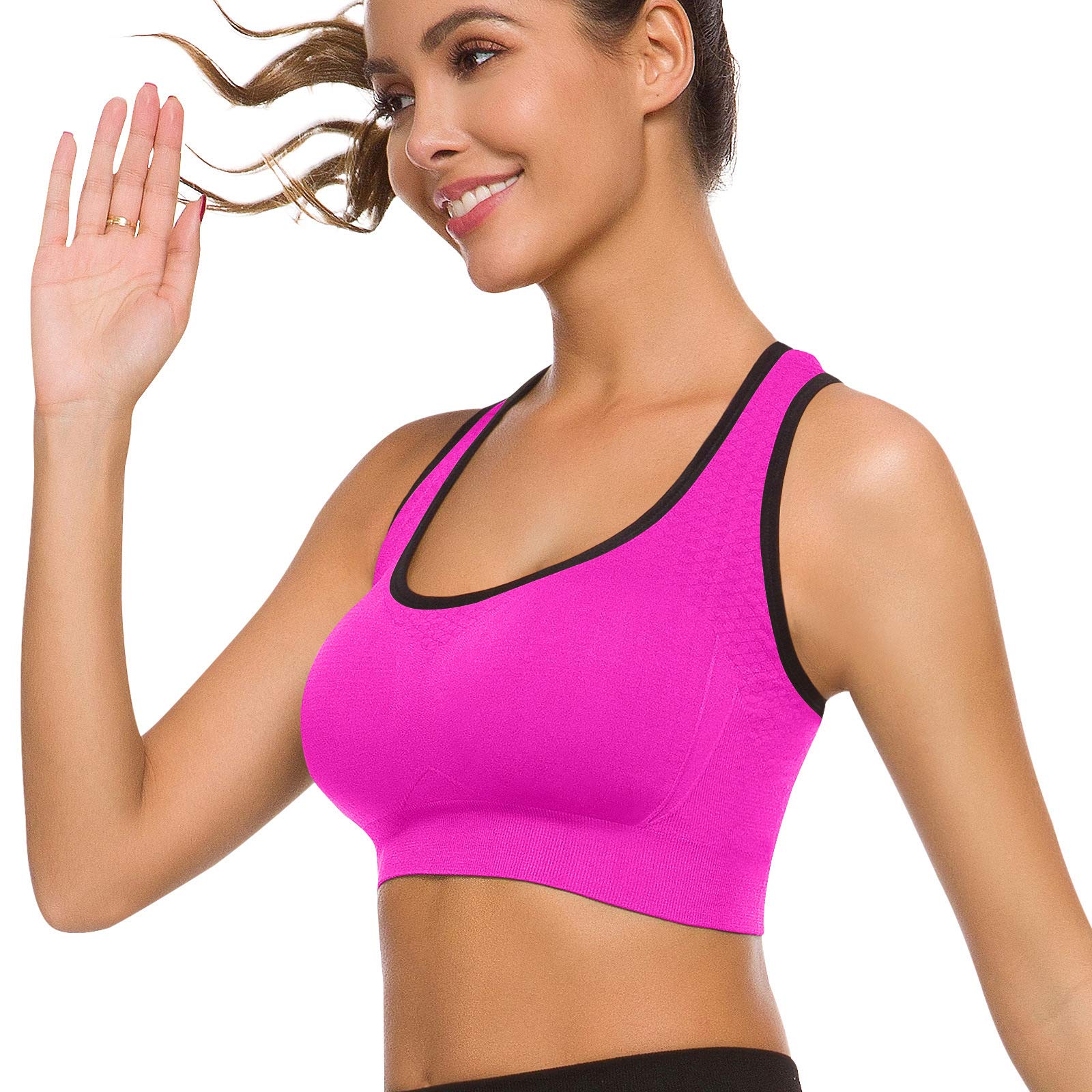 Lykoxa Racerback Sports Bras for Women Seamless Wirefree Comfortable Padded Cute Sports Bra Medium Support Workout Bra Red