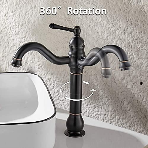 Solepearl Vessel Sink Faucet Oil Rubbed Bronze, 360° Swivel Bathroom Sink Faucet with Pop Up Drain, Countertop 7.87" Tall Spout Single Handle Lavatory Vanity Mixer Tap, Single Hole Deck Mount
