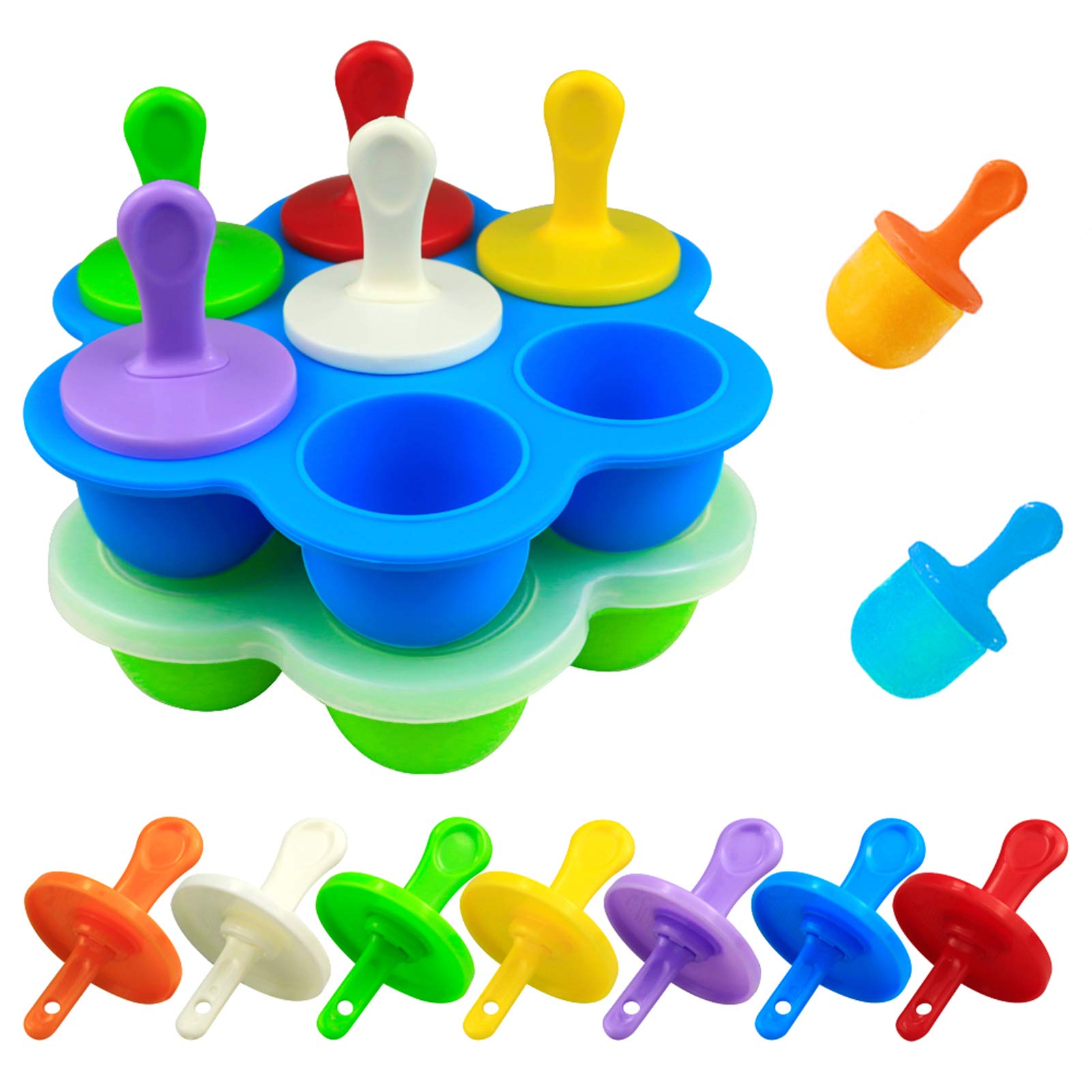 Mity rain 2 Pack Popsicles Molds- 7-cavity Mini Silicone Ice Pop Mold With Stick, Drip-guards, Non-Stick Cakesicles Molds for Egg Bites, Ice Cream Mould,Food Storage Container