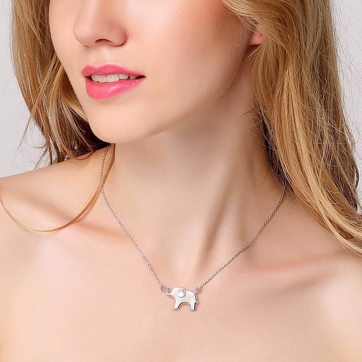 Ladytree S925 Sterling Silver Lovely Elephant Pendant Necklace for Women Jewelry Gift