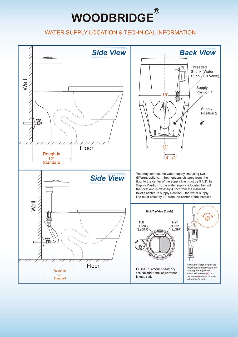 WOODBRIDGEE One Piece Toilet with Soft Closing Seat, Chair Height, 1.28 GPF Dual, Water Sensed, 1000 Gram MaP Flushing Score Toilet, T-0015