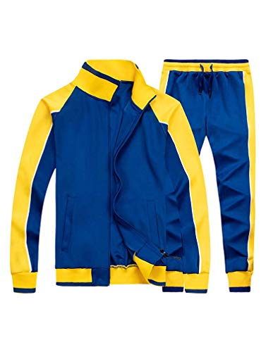 Litteking Men's Tracksuits Sweat Suit Casual Long Sleeve 2 Piece Outfit Sports Jogging Suits Set Blue L