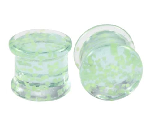 Pierced Republic Glass Glow in the Dark Bubbles Ear Gauges - Pair of Glass Double Flared Plugs - 5 Size Options (00 Gauge (10mm))