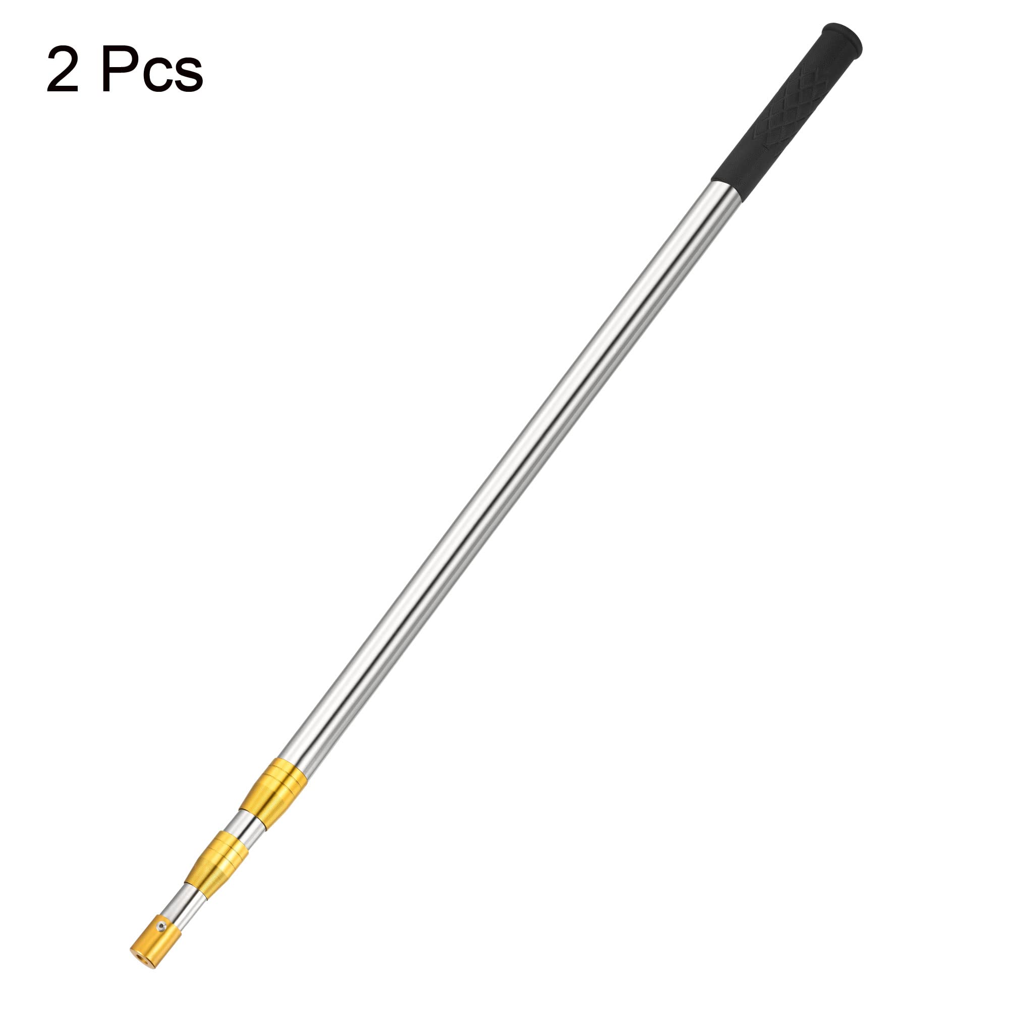 PATIKIL Telescopic Fishing Net Handle, 2Pack 2.3-5.6Ft Stainless Steel 3 Section Portable Handle Fishing Pole Tackle Tool for Landing Net, Silver, Yellow