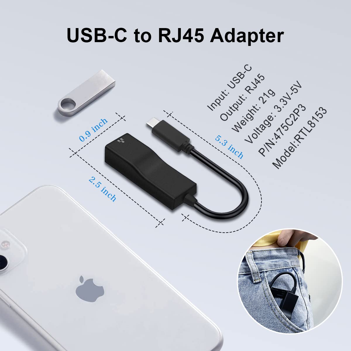 USB C to Ethernet Adapter,1000 Mbps Ethernet Speeds,Compatible for MacBook Pro, MacBook Air, Dell XPS and More