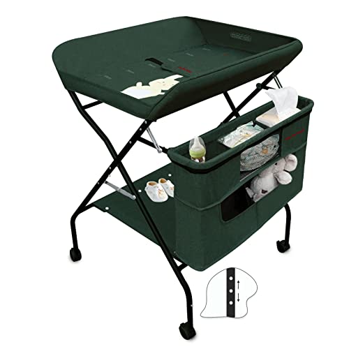 Portable Baby Changing Table, Diaper Changing Table Dresser Changing Station for Infant, Diaper Changing Table Pad, Mobile Nursery Organizer for Newborn -Green…
