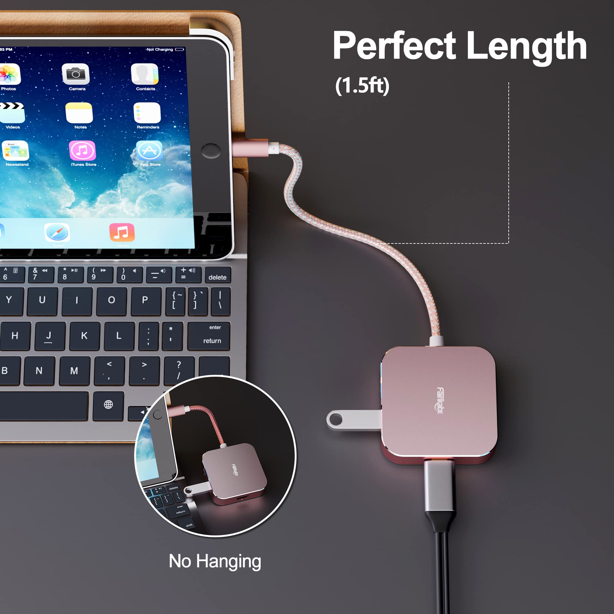 USB C to HDMI Multiport Adapter, fairikabe USB C Hub to 4K HDMI Power Delivery 3USB3.0, 5 in 1 USB C HDMI Hub with Long Cable 1.5FT, for MacBook Air, MacBook Pro and Other USB-C DP Alt Mode Devices