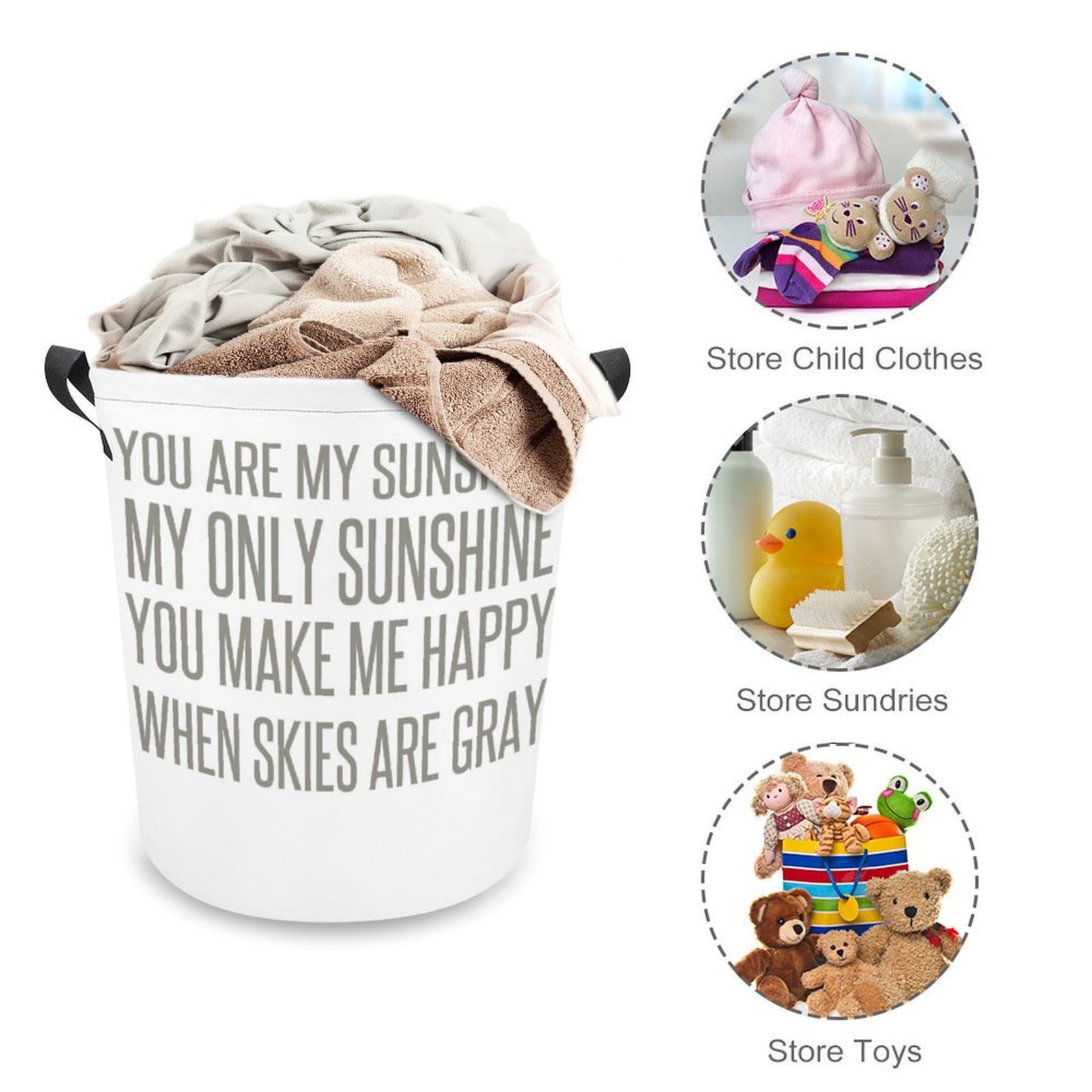 You Are My Sunshine Vintage Laundry Basket Large Round Canvas Laundry Hamper with Handles Foldable Storage Bin for Dirty Clothes Hamper Bedroom Bathroom