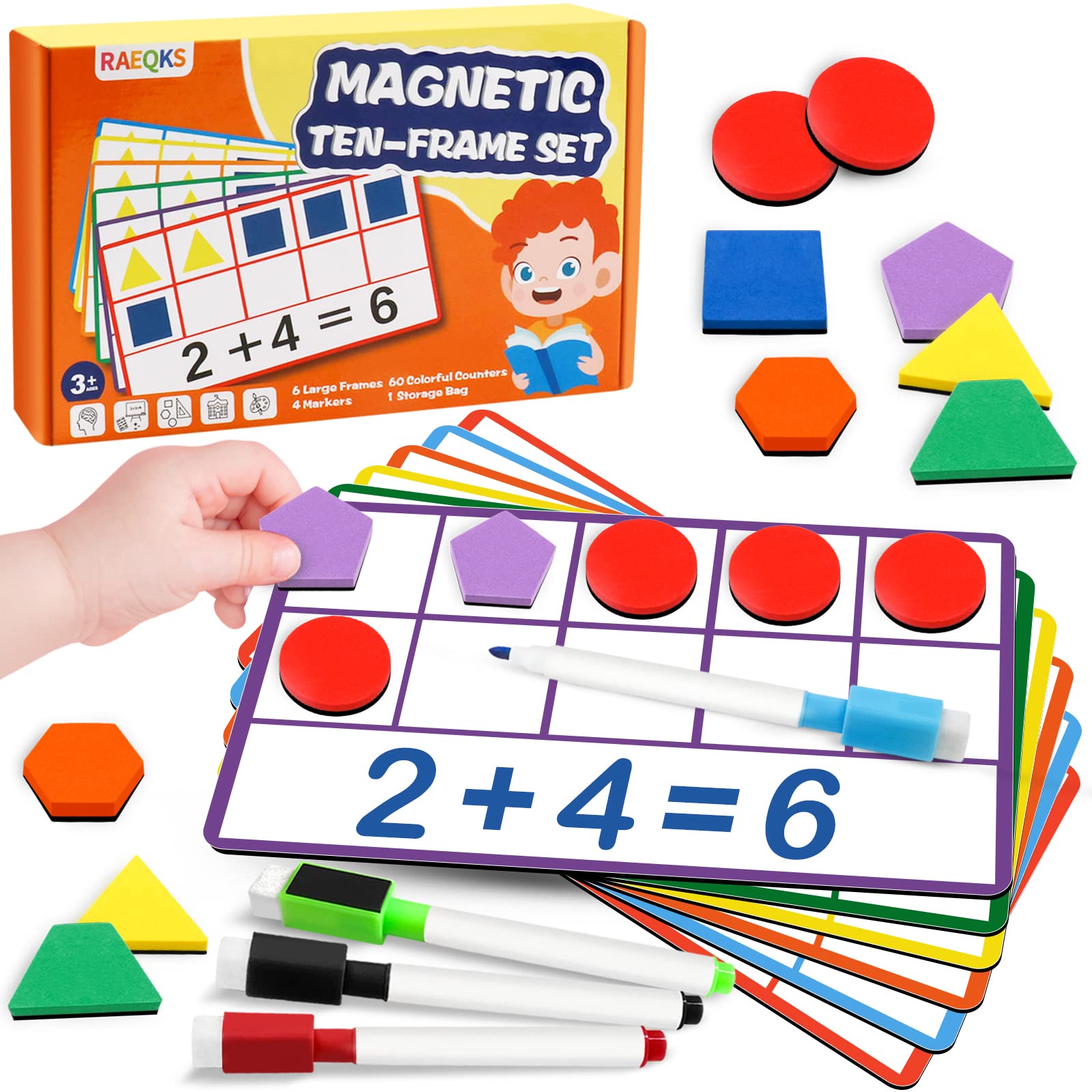 RAEQKS Large Magnetic Ten-Frame Set Math Manipulative Preschool Learning Shape Number Counting Games for Kids Montessori Educational Math Counters Toy for Elementary Kindergarten Homeschool Supplies