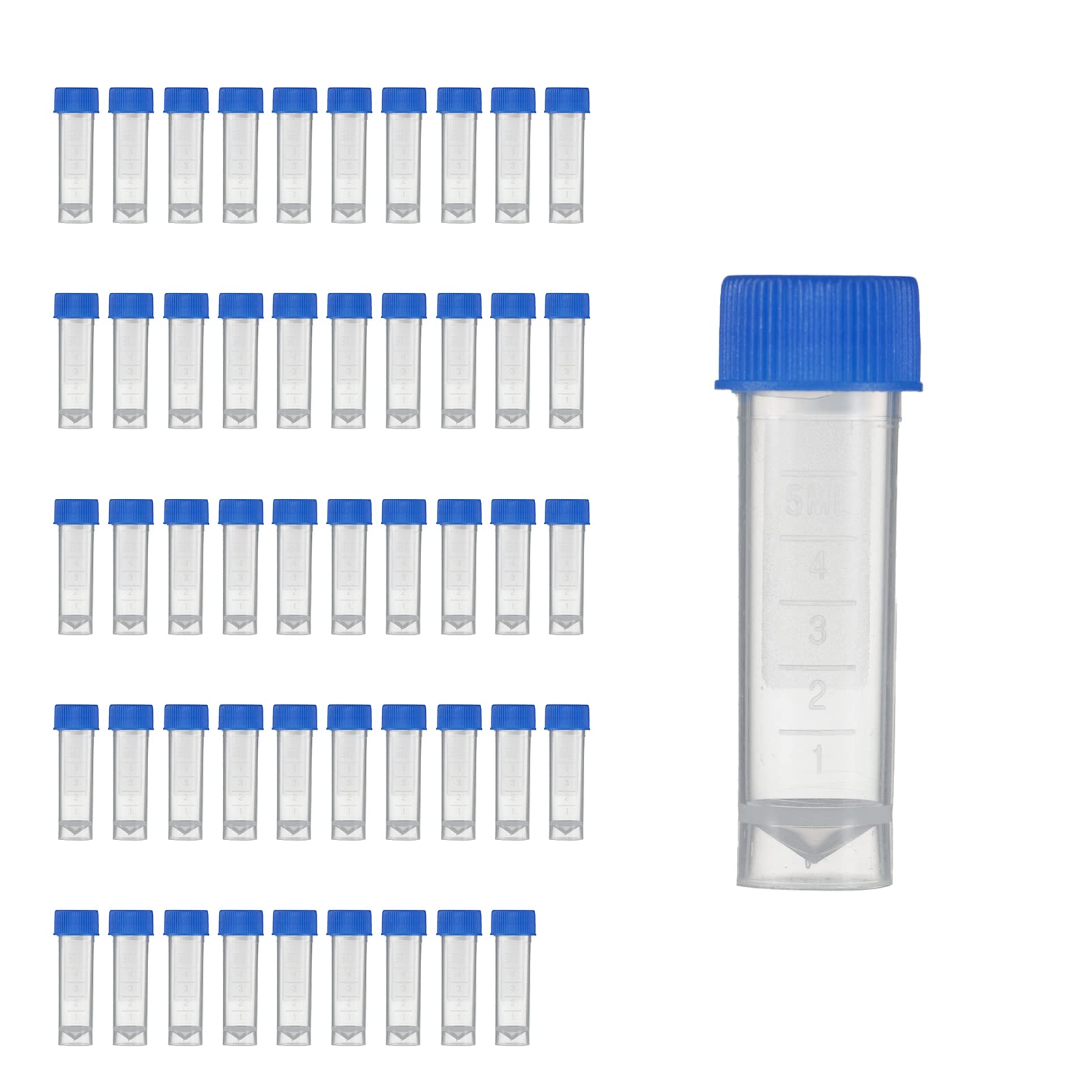 USAMILY 5ml Plastic Cryo Tubes, Graduated Test Tube with Blue Screw Caps for Laboratory, 50pcs