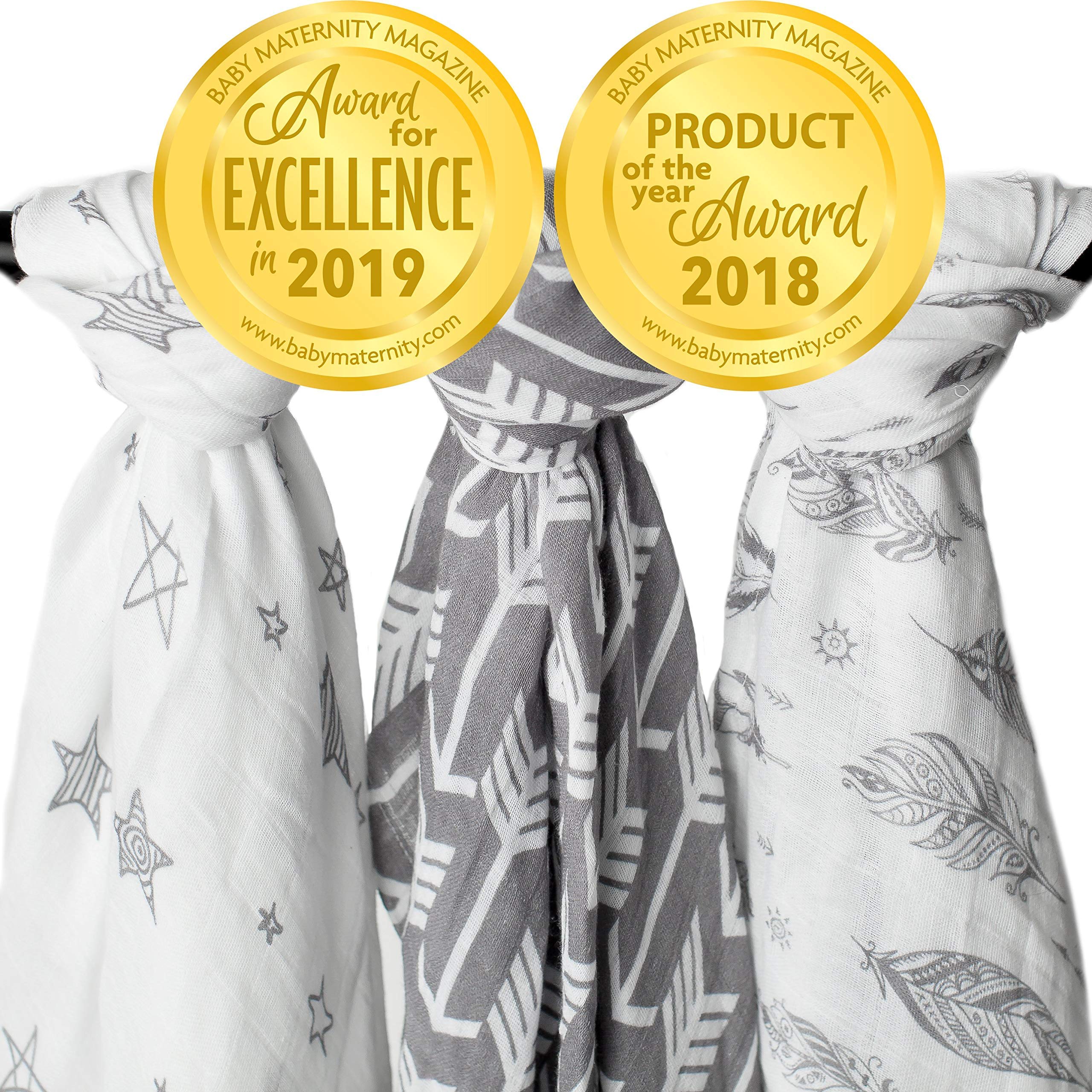 Multi Use Nursing Cover, Car Seat Canopy, Shopping Cart, High Chair, and Stroller - Feather and Muslin Swaddle Blanket Set 'Wanderer' Bundle