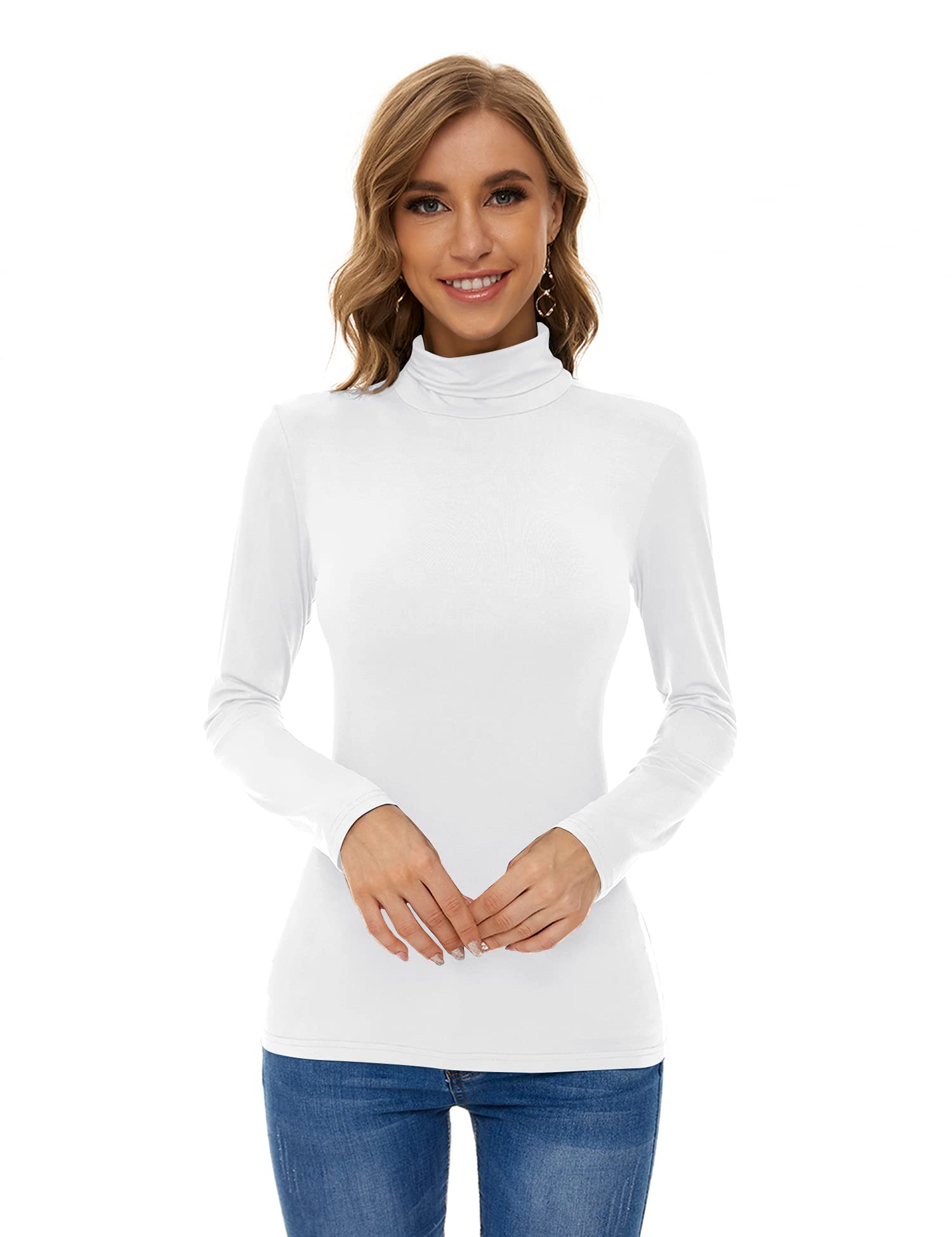 Plus Size White Turtleneck Women Shirts Long Sleeve Athletic Soft Casual Basic Tops for Women X-Large