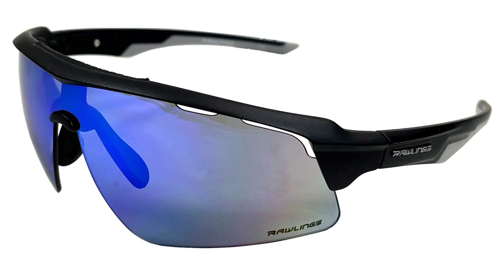 Rawlings FMR Mens Adult Sport Sunglasses- Black Frame & Black/Blue Mirror Lenses