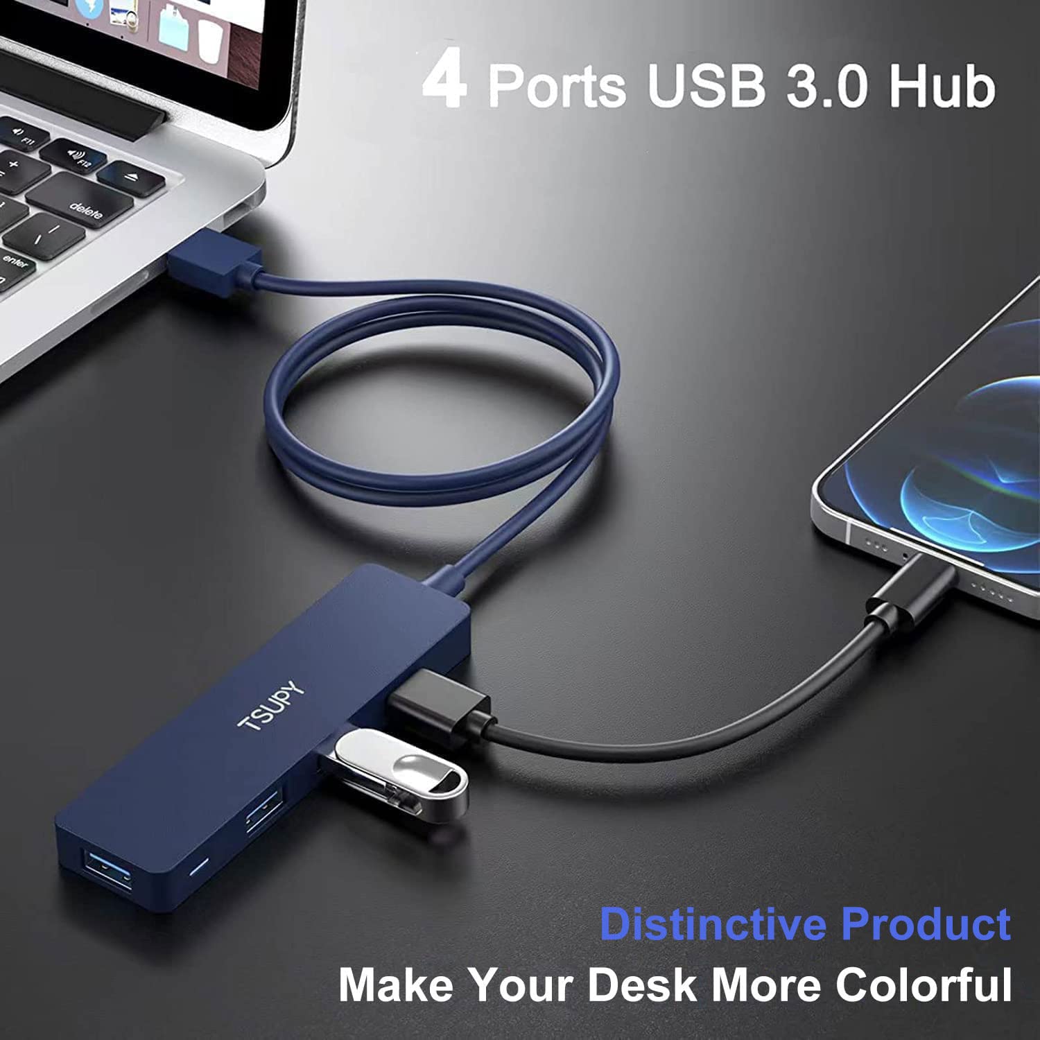 TSUPY Multi USB HUB, 5 in 1 USB Data Hub with SD Micro SD Card Reader & 3 USB 3.0 Ports, USB HUB 4 USB 3.0 Port 5Gbps