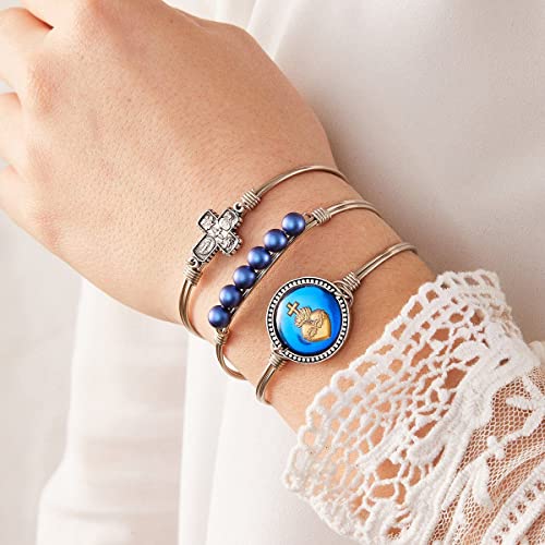 Luca + Danni Crystal Pearl Bangle Bracelet For Women in Iridescent Dark Blue - Silver Tone Size Regular Made in USA