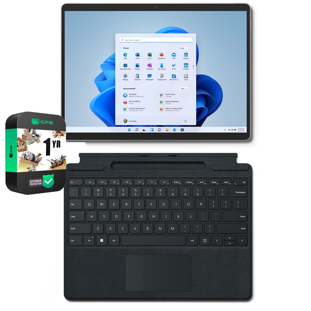 Microsoft 8PX-00001 Surface Pro 8 13" Touchscreen Intel i7-1185G7 16GB/512GB - Platinum Bundle Surface Pro Signature Mechanical Keyboard, Black and 1 YR CPS Enhanced Protection Pack