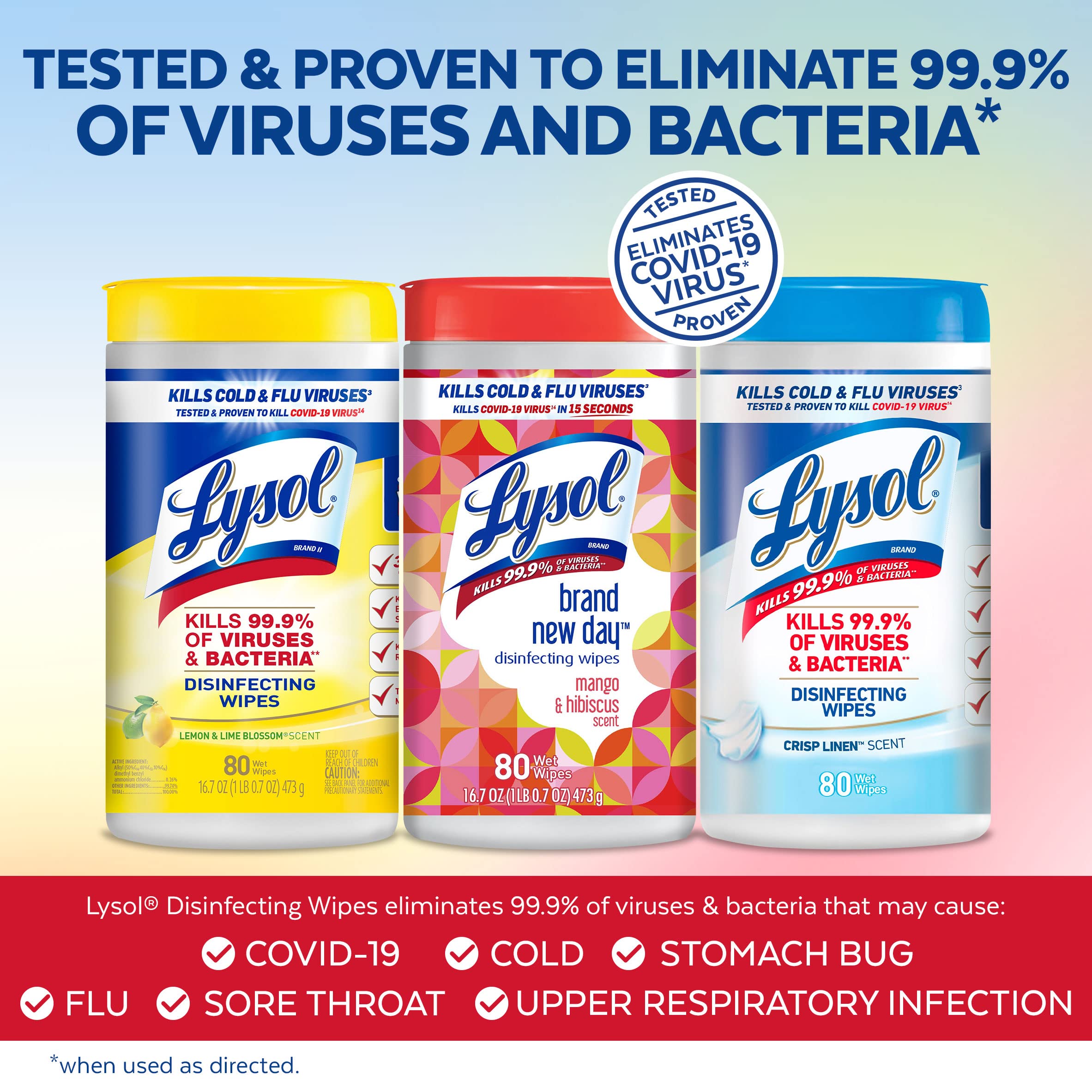 Lysol Disinfectant Wipes Bundle, Multi-Surface Antibacterial Cleaning Wipes, contains x2 Lemon & Lim Blossom, Crisp Linen, Mango & Hibiscus, 80 Count (Pack of 4)