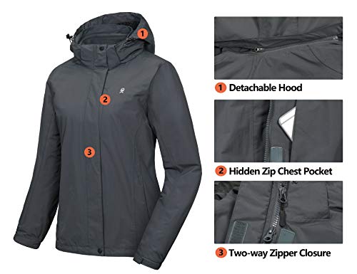 Little Donkey Andy Women's 3 in 1 Winter Ski Jacket Warm Fleece Liner Jacket Waterproof Windproof Snow Coat & Detachable Hood Grey XL