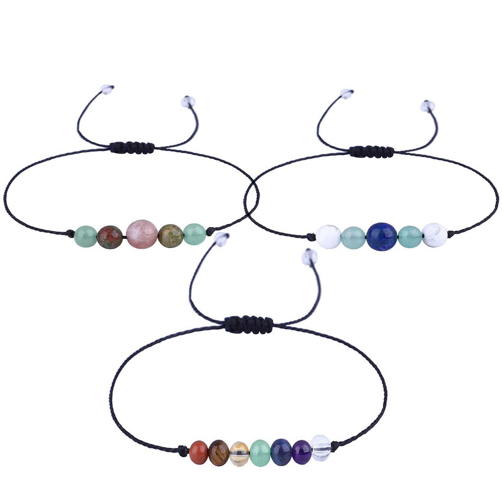 Multistyle Healing Crystal Stone Bead Bracelet with Meaningful Card Handmade Adjustable Wax Rope Yoga Amethyst Tigereye Chakra Bracelets for Women Men Meditation Relax Anxiety Jewelry-2