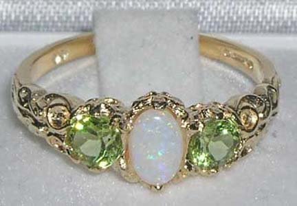 LetsBuyGold 10k Yellow Gold Natural Opal & Peridot Womens Promise Ring - Size 7.5