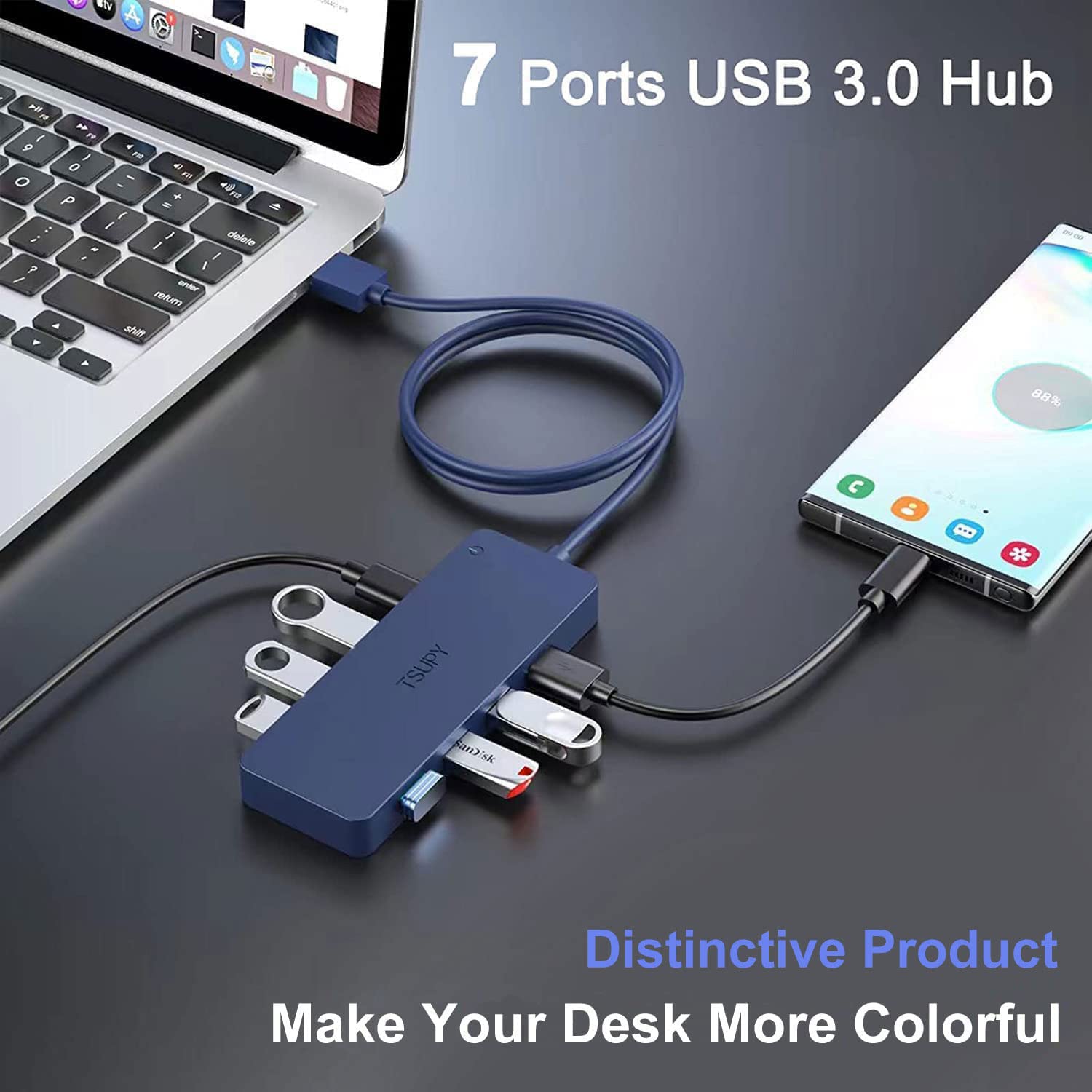 TSUPY USB 3.0 HUB 7 USB Ports,USB Data HUB with SD/TF Card Reader & 3 USB 3.0 Ports