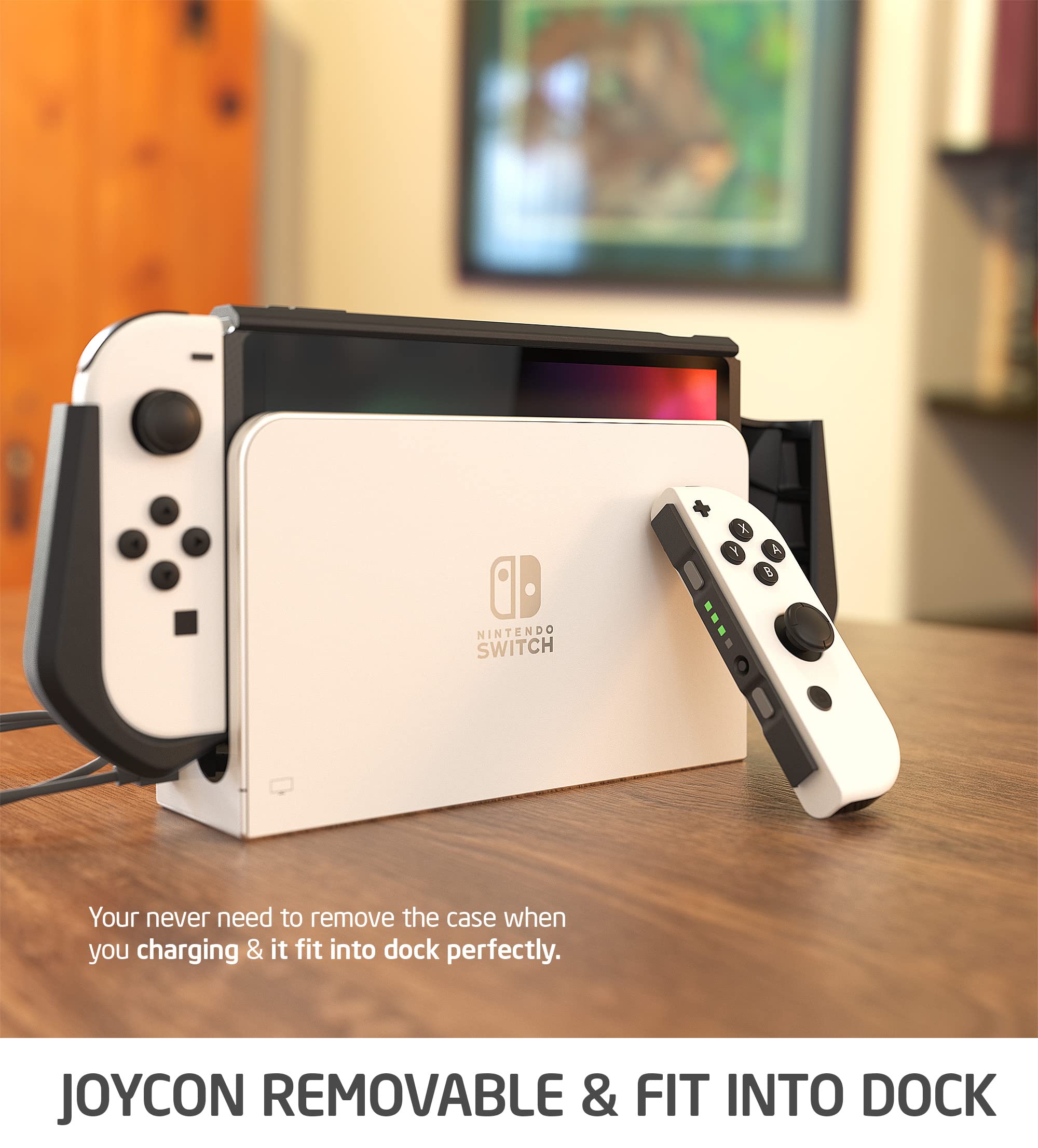Mumba Dockable Case for Nintendo Switch OLED 2021, Blade Series TPU Grip Protective Cover Accessories Compatible with 7 Inch and Joy-Con Controller (Black)