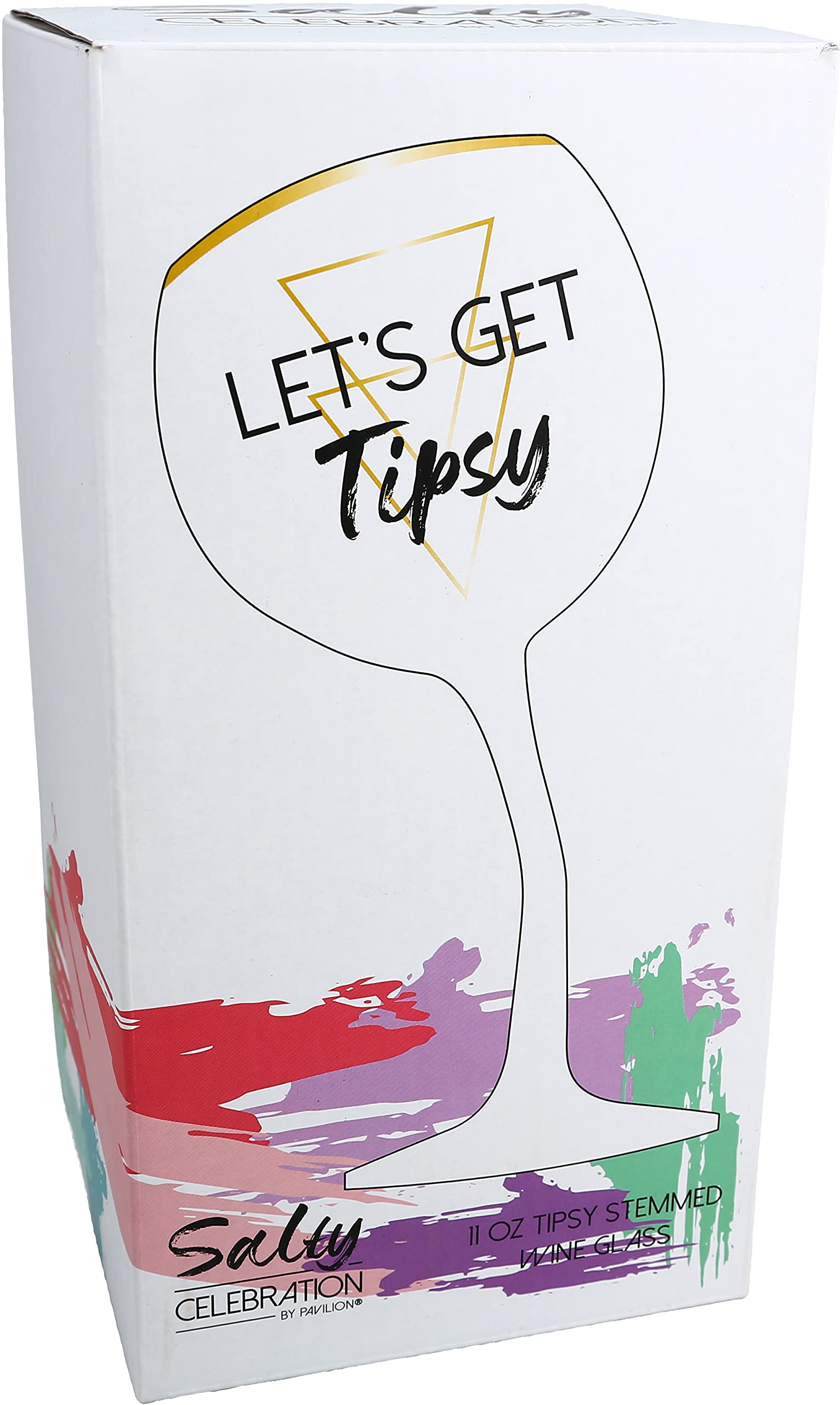 Pavilion Gift Company Flies When You're Having Fun 11 Oz Blue Ombre & Gold Unique Tipsy Stemmed Wine Glass