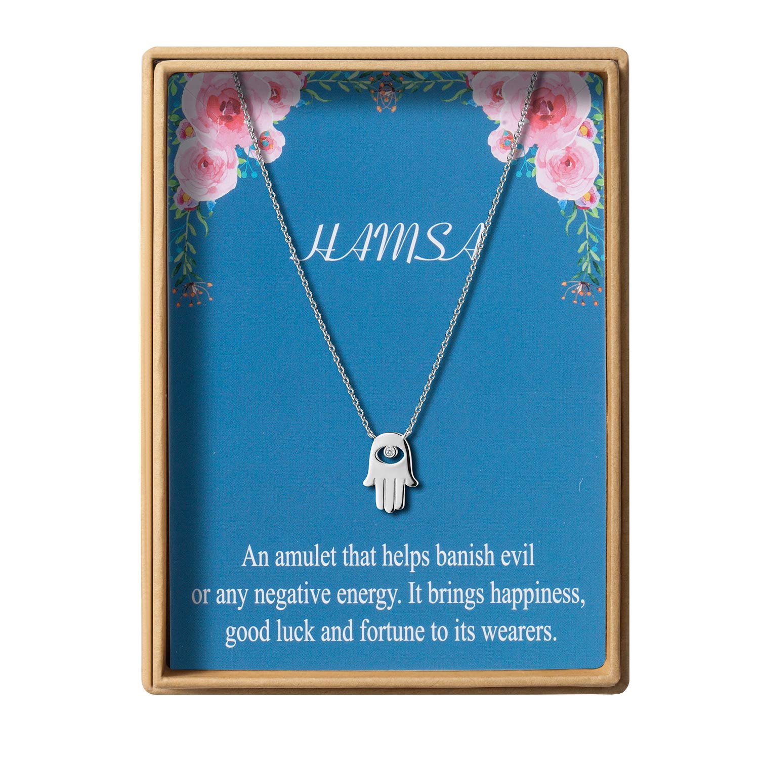 KGBNCIE Hamsa Hand Necklace S925 Sterling Silver Dainty Evil Eye Pendant Necklace For Women