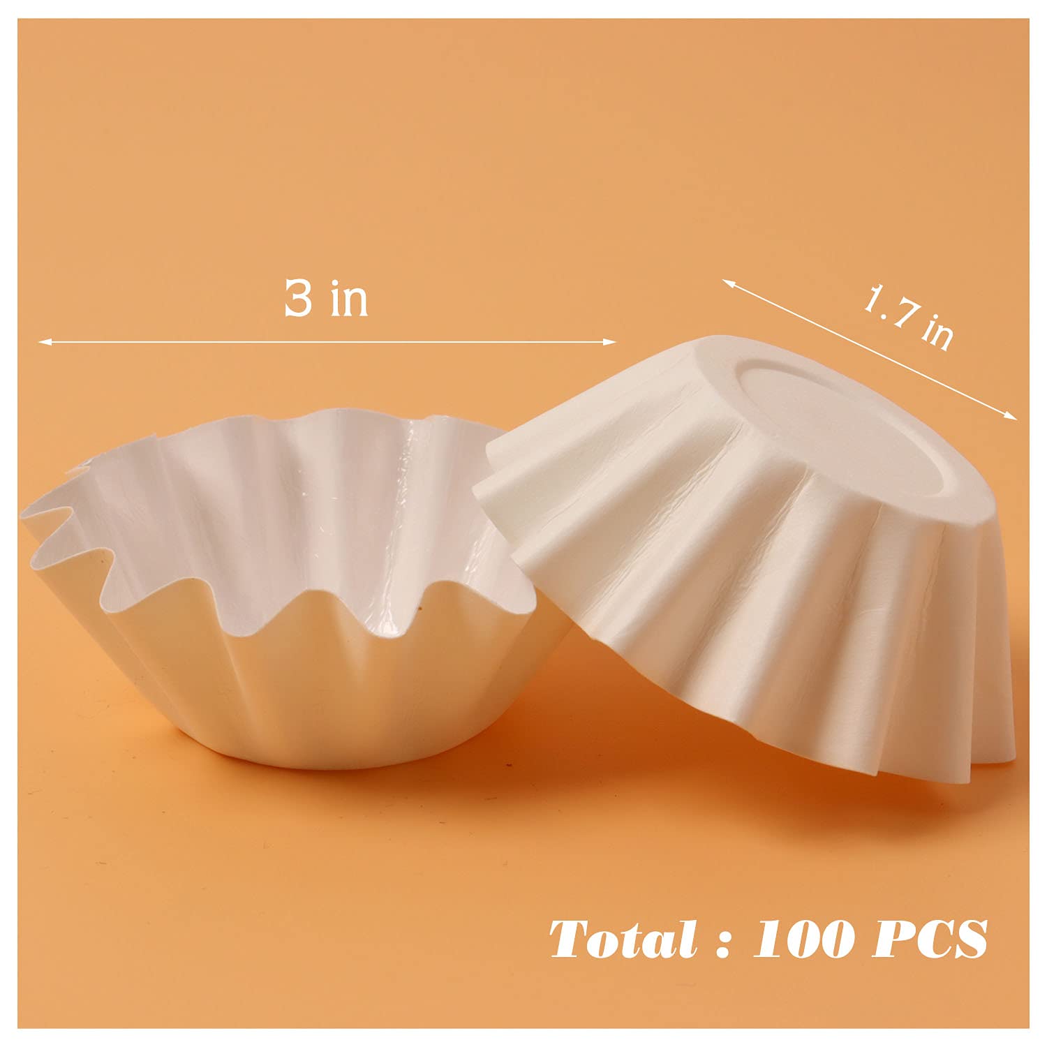 popokk 100 Pieces Wave White Cupcake Liners Flared Paper Baking Cups Wrappers Disposable Muffin Liners Muffin Case Trays for Muffins Baking,Cupcakes,Party Decorations