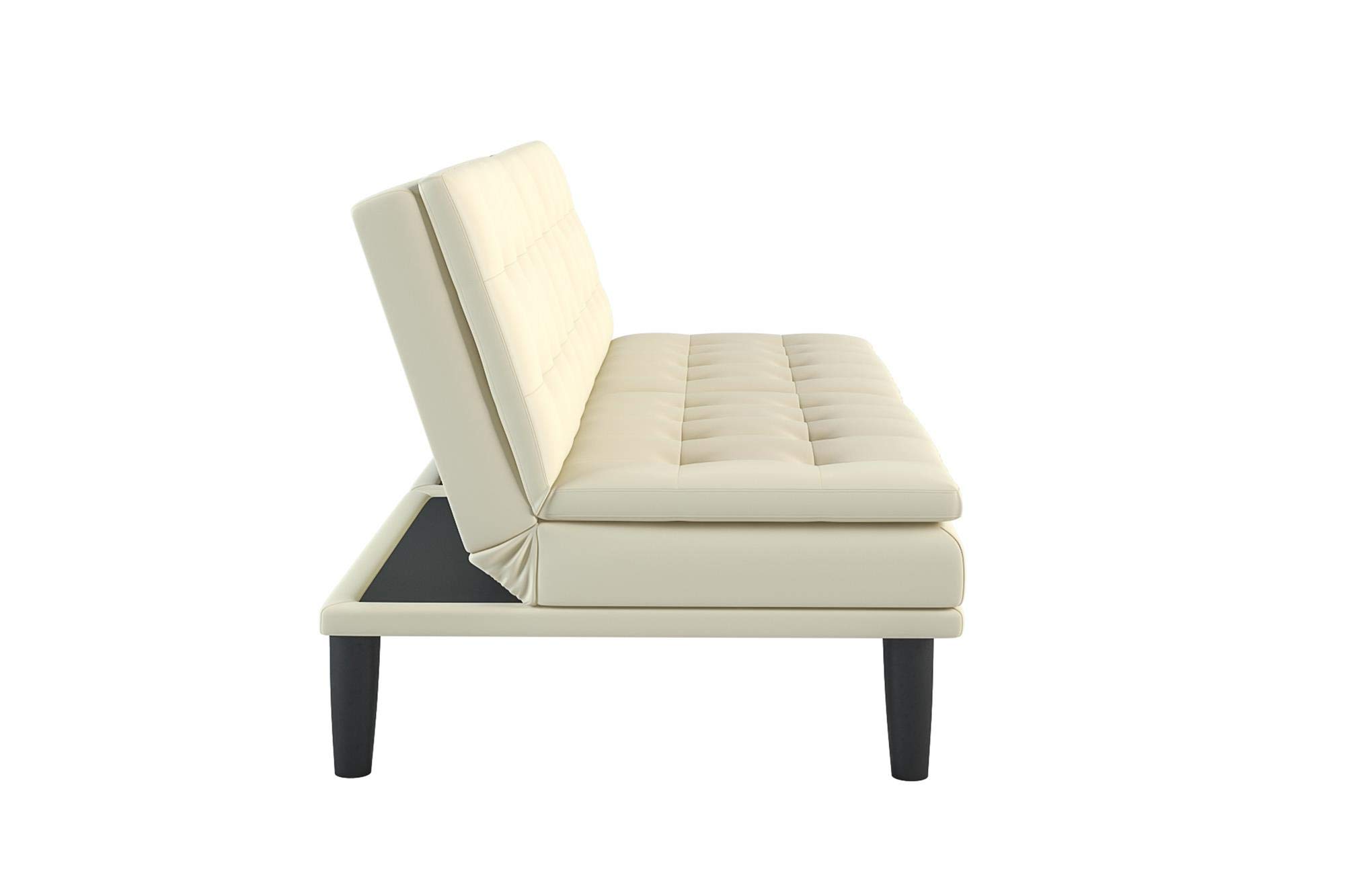 Memory Foam Faux Leather Pillowtop Futon with Cupholder, Vanilla Faux Leather Colors Ideal for Small Living Spaces