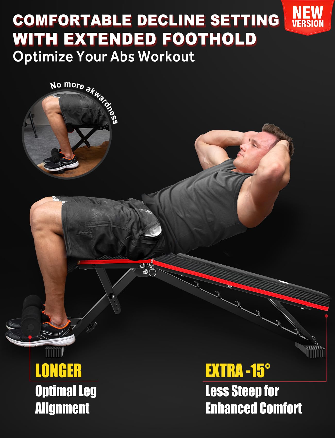 LINODI Weight Bench, Adjustable Strength Training Benches for Full Body Workout, Multi-Purpose Foldable Incline Decline Home Gym Bench