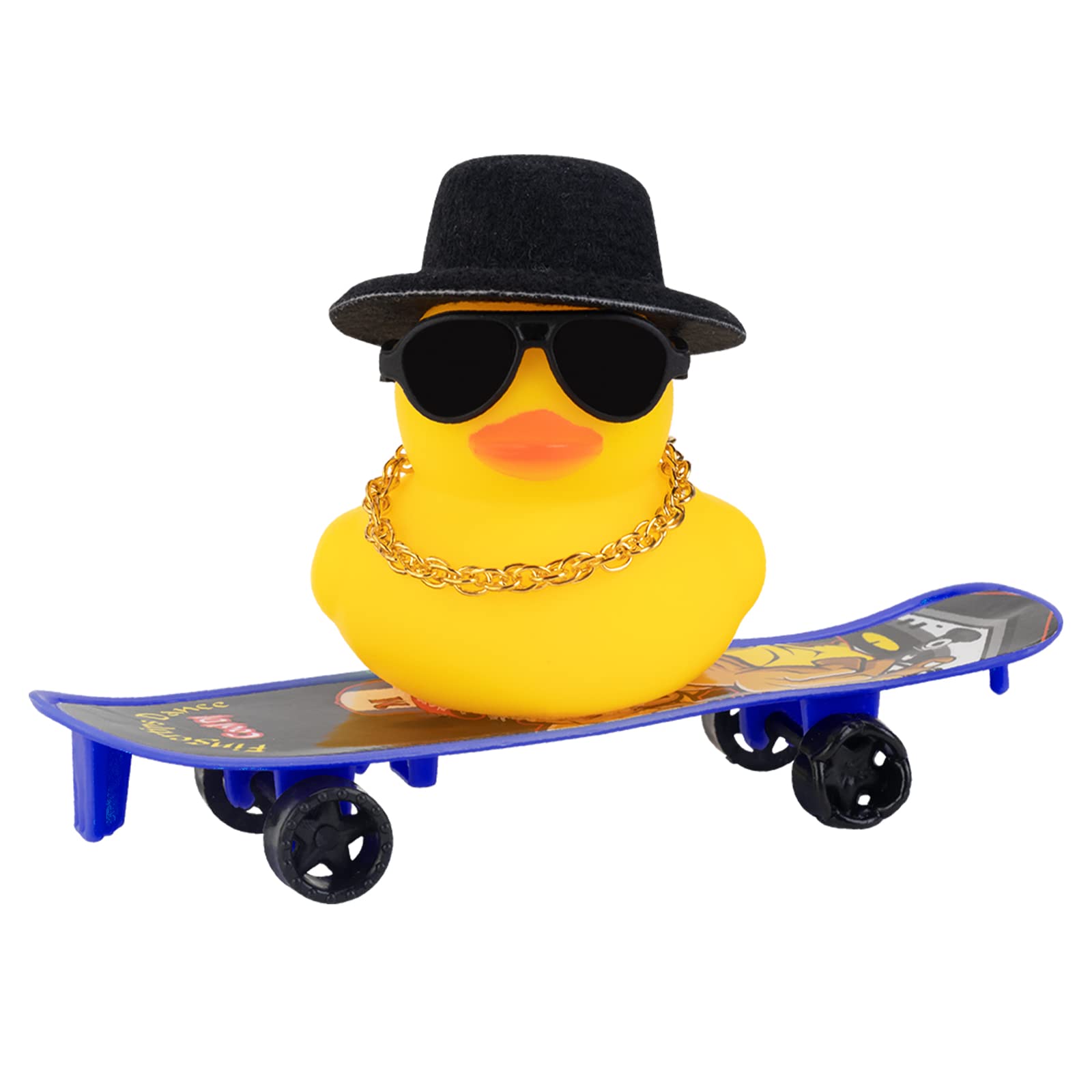 wonuu Car Duck Ornament Rubber Duck Car Dashboard Decoration for Car Dashboard Decoration Accessories with Mini Hat, Necklace, Sunglasses, Chair or Skateboard