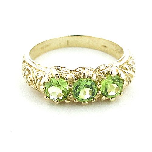 LetsBuyGold 14k Yellow Gold Real Genuine Peridot Womens Trilogy Engagement Ring - Size 6