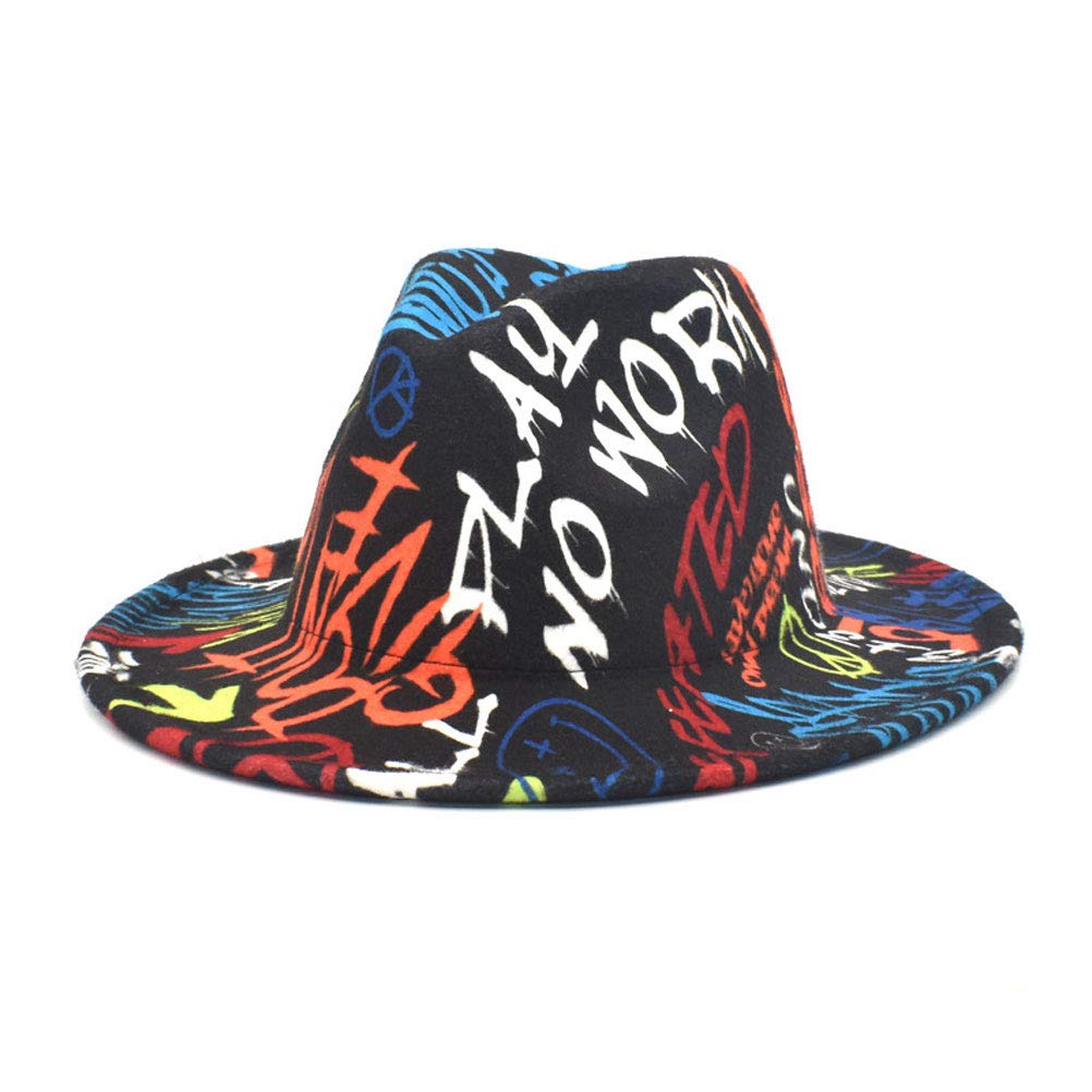 PAODIKUAI Women's Belt Buckle Fedora Hat Men & Women Wide Brim Fedora Hat Panama Hat (Digital Printing-1)