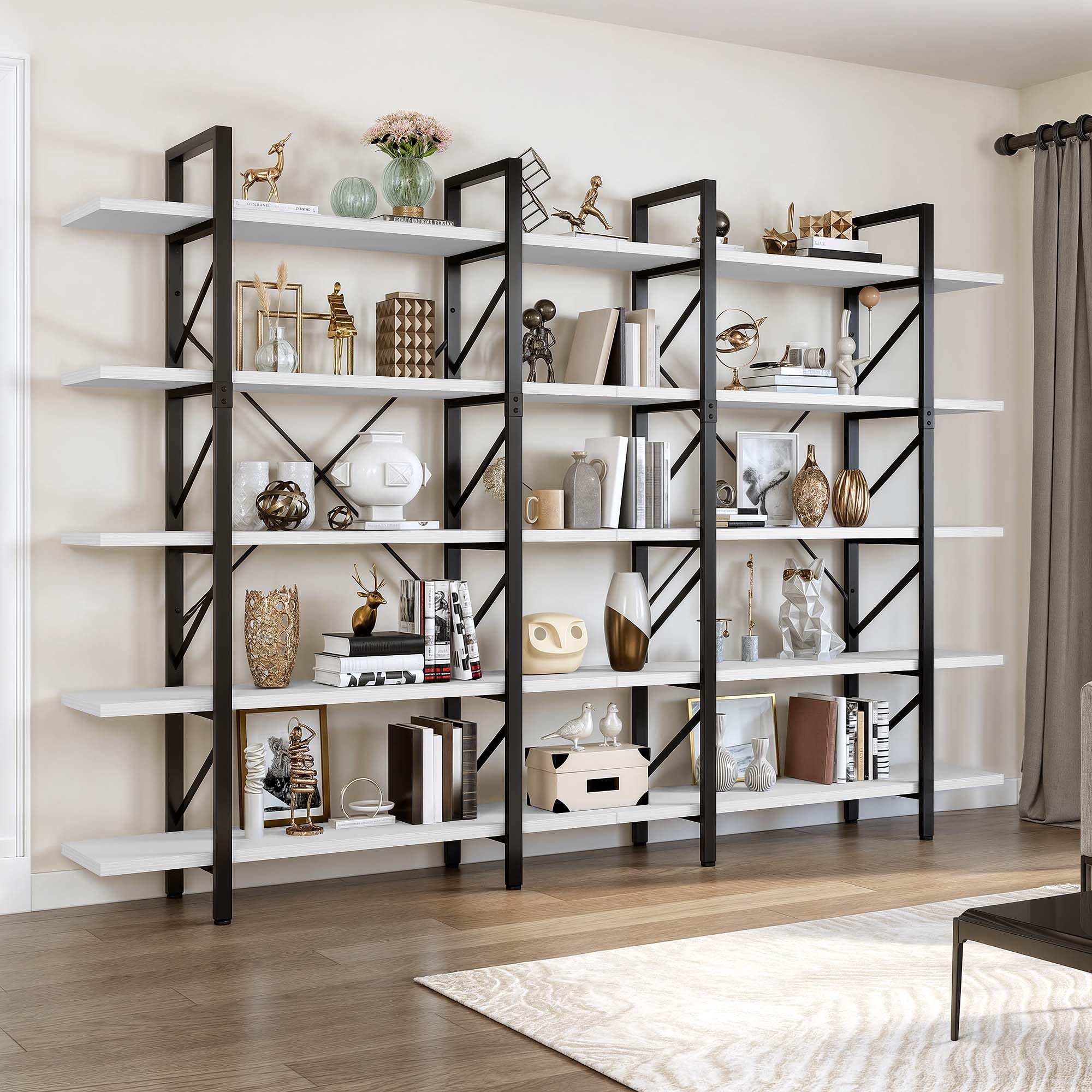 YITAHOME Book Shelf,5 Tier Bookcase, 12" D x 47" W x 71" H Large Industrial Book Shelf Storage Organizer for Living Room, Bedroom,Home Office, Free Standing Storage Shelving Unit, White