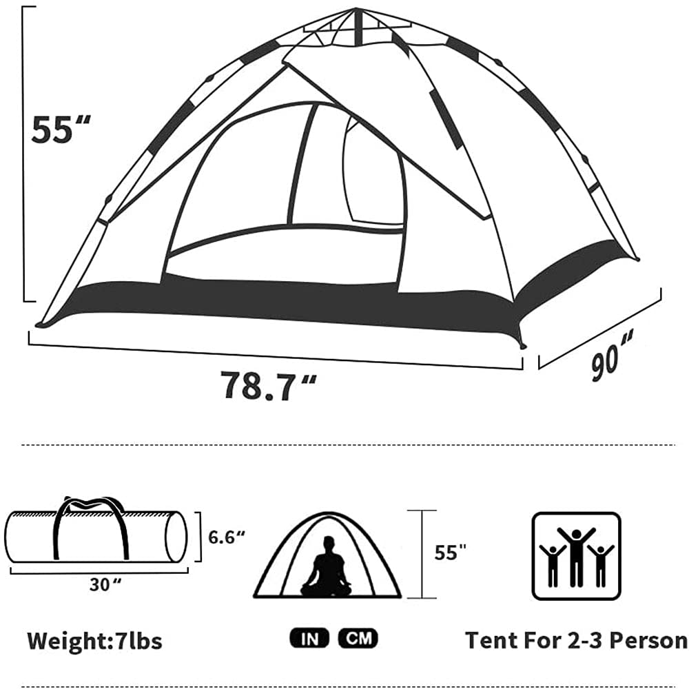 Napfox Instant Pop Up Tent Camping Tent 2/3 Person Size Automatic Setup Portable Durable Tent Waterproof Windproof Rooftop Tents with Rooms for Outdoor Camping Hiking Mountaineering (Blue)