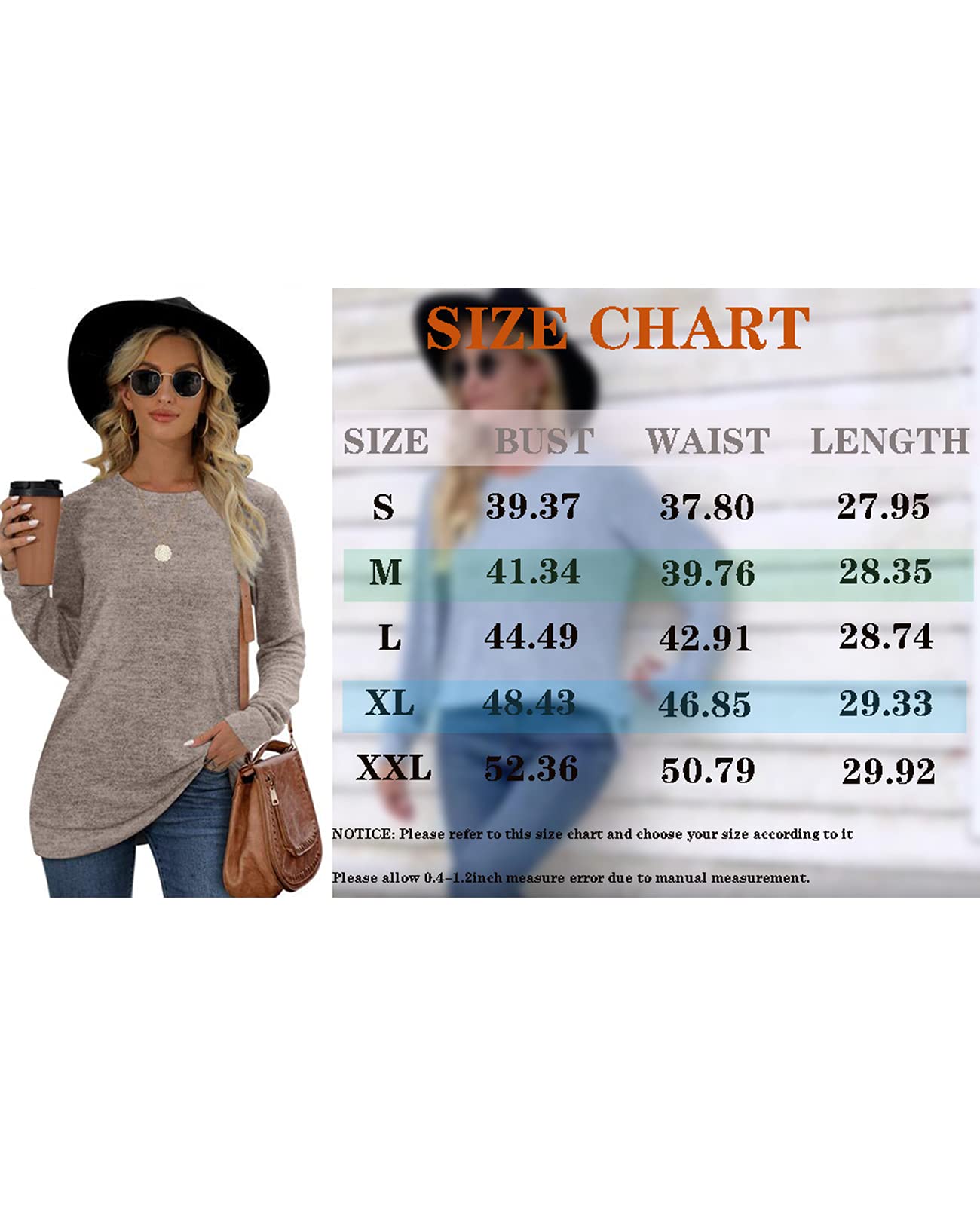 OFEEFAN Womens Tops Long Sleeve Crew Neck Loose Fit Casual Comfy Tunic Sweatshirts L