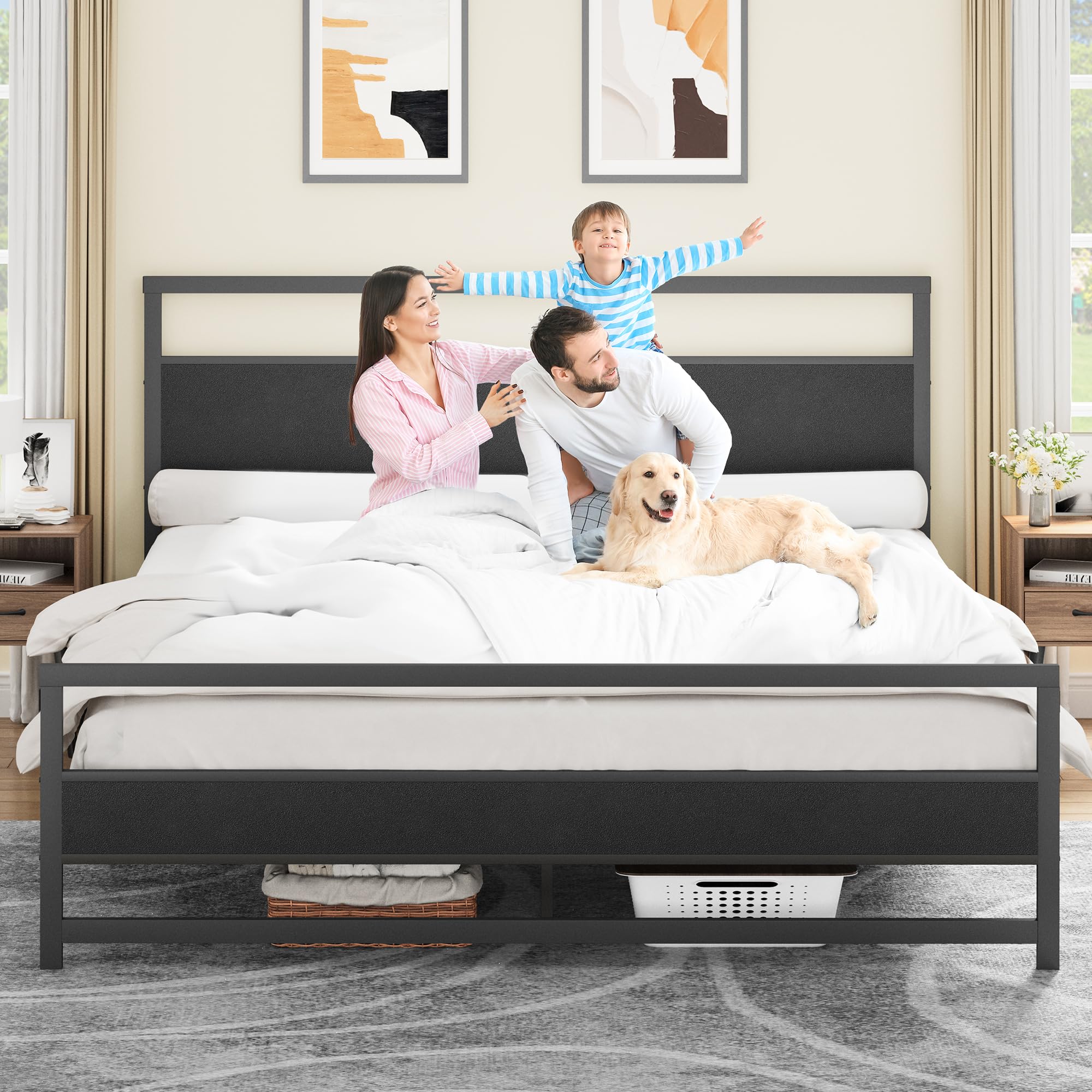 YITAHOME King Bed Frame with Wooden Headboard,Metal Platform Bed Frame Heavy Duty with 1212lbs Strong Weight Capacity,No Box Spring Needed,Noise Free,Easy Assembly,(Black,King,Square Corner)