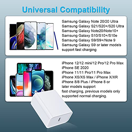 Type C Charging Block iPhone Charger Box for iPhone SE 14 13 12 Pro/14 Pro/11 Pro Max/XS/XR/X/8, Samsung Galaxy S23 S22 J7 A53 A32 A12 A02s A52 A71 A51 A42 5G, Pixel 6 USB Wall Plug Charger Cube Brick
