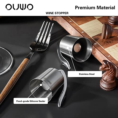 OUWO Wine Stopper Stainless Steel Wine Bottle Stoppers Plug with Silicone Wine Toppers Stopper Reusable Wine Cork Superior Leak-Proof Keeps Wine Fresh Best Gift Accessories Silver 2 pack