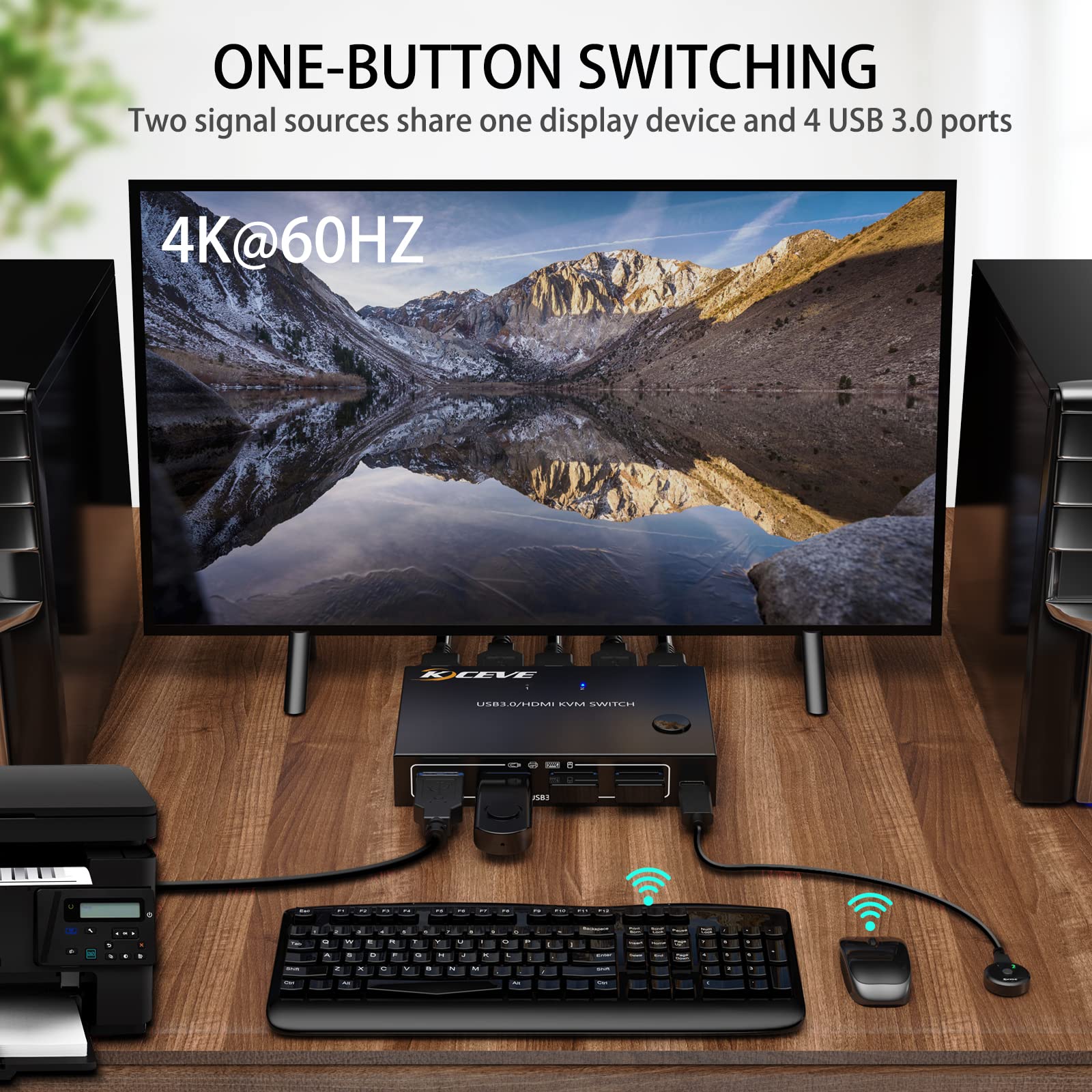USB 3.0 KVM Switch HDMI 2 Port Support 4K@60HZ Simulation EDID,MLEEDA HDMI USB Switch for 2 Computers Share 1 Monitor and 4 USB 3.0 Port Keyboard Mouse Printer,with Desktop Controller and KVM Cables