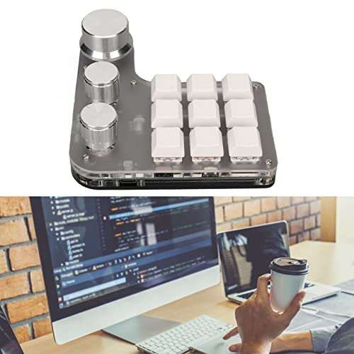 Yoidesu Mini 9 Key Mechanical Keypad RGB Gaming Keyboard Portable One Handed Fully Programming Keys with 3 Knobs for Windows Computer Gaming Software (White)