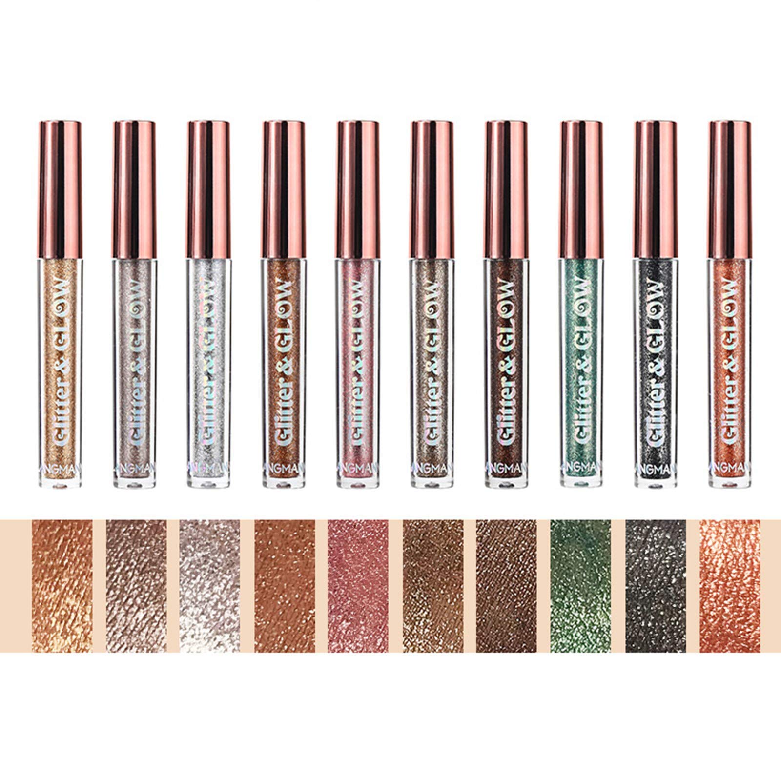 Langmanni 10PCS Liquid Eyeshadow, Shimmer Glitter Liquid Eye Shadow Set Waterproof Long Lasting Metals Sparkling Eyes Makeup Liquid Eyeshadow for Party Wedding Festival or Daily Makeup