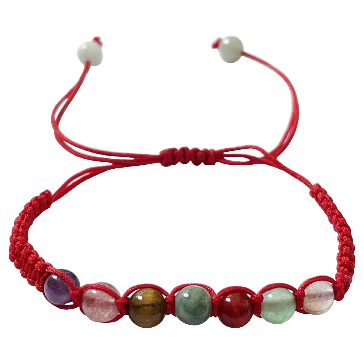 Qordelia 925 Sterling Silver Lucky Flower with 7 Chakra Gem Red String Bracelet Birthday Gift Mother's Day Gift, Adjustable, Size 2, Adjustable