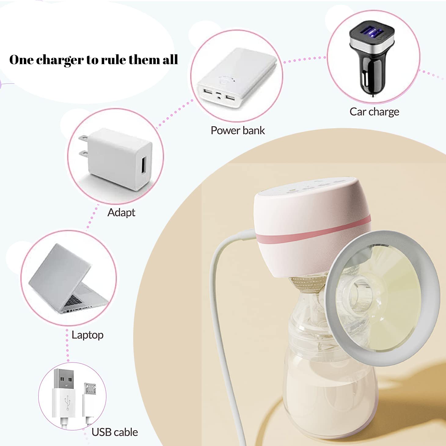 Portable Electric Breast Pump, Integrated Breast Pump with 2 Modes & 9 Levels, LED Display, Smart Touch, Low Noise, Memory Function, Type-C USB Charge, Pain Free Breast Pumps, 27mm Flange (Blue)