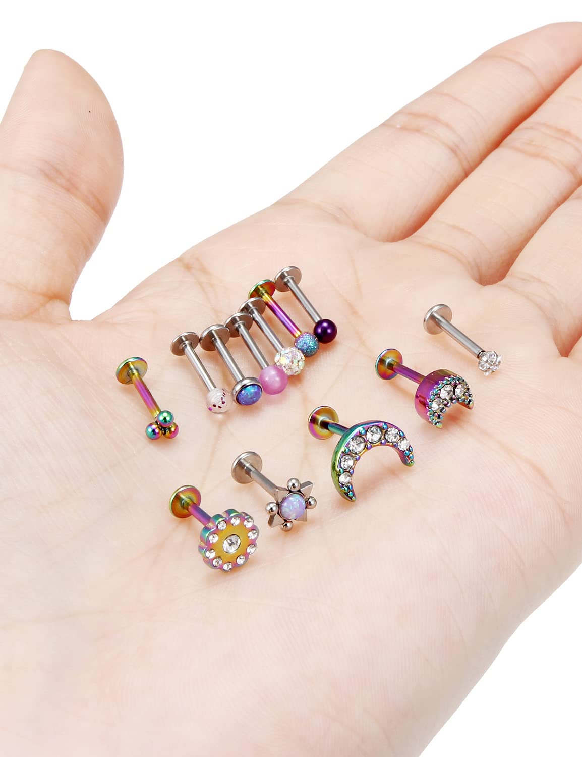 Pnsgisr 16g Cartilage Tragus Forward Helix Conch Earring Piercing Jewelry Lip Rings Medusa Labret Monroe for Women 16 Gauge Surgical Steel Flat Back Cartlidge Snake Bite Snakebite Philtrum Ashley Stud