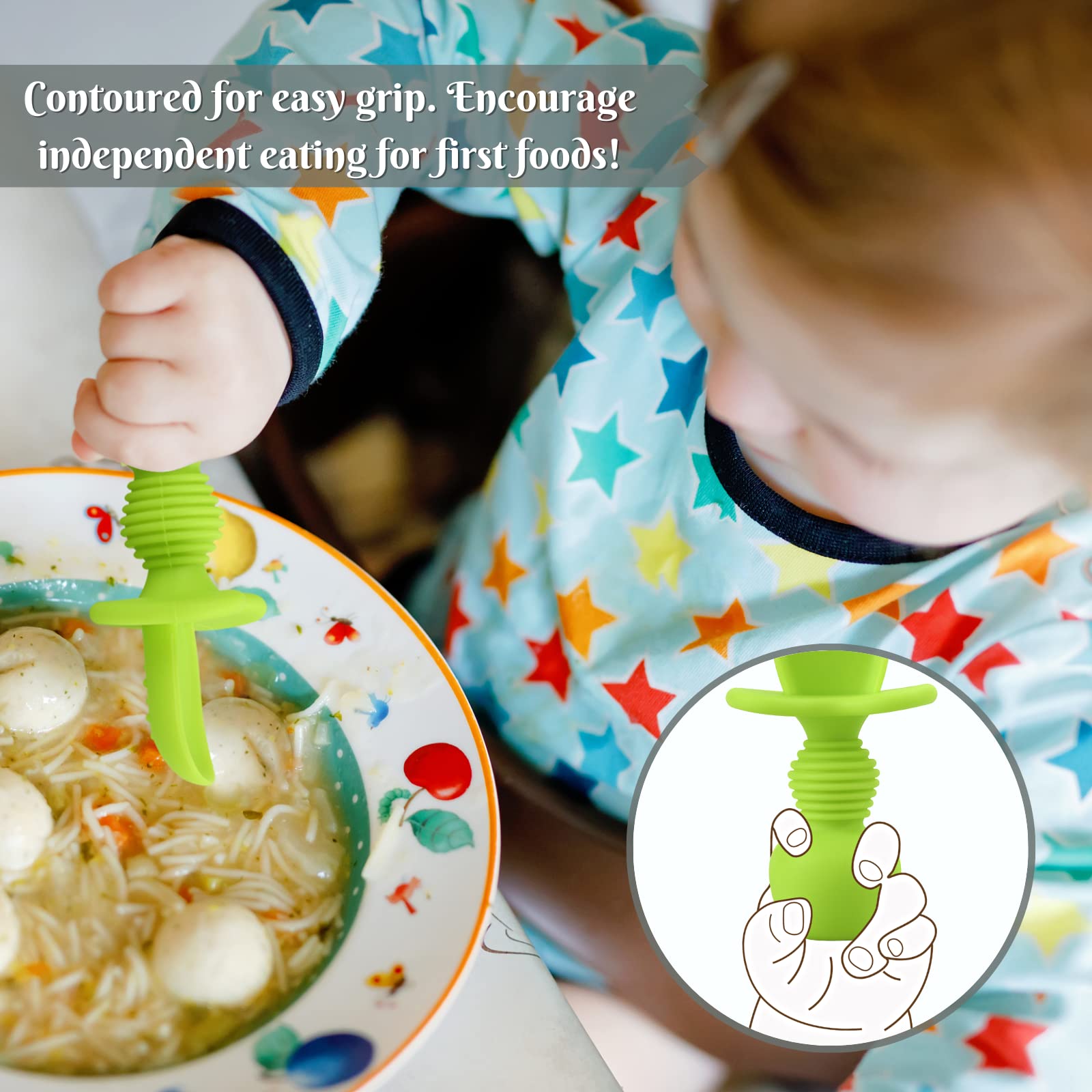 Silicone Baby Led Weaning Spoons and Forks, First Stage Toddler Utensils for Baby Led Weaning, Self Feeding