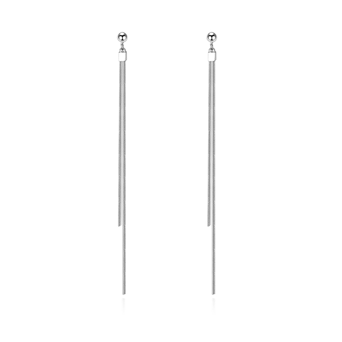 Reffeer Solid 925 Sterling Silver Tassel Chain Dangle Earrings for Women Teens Girls Long Dangle Drop Earrings Minimalist (A-Silver)