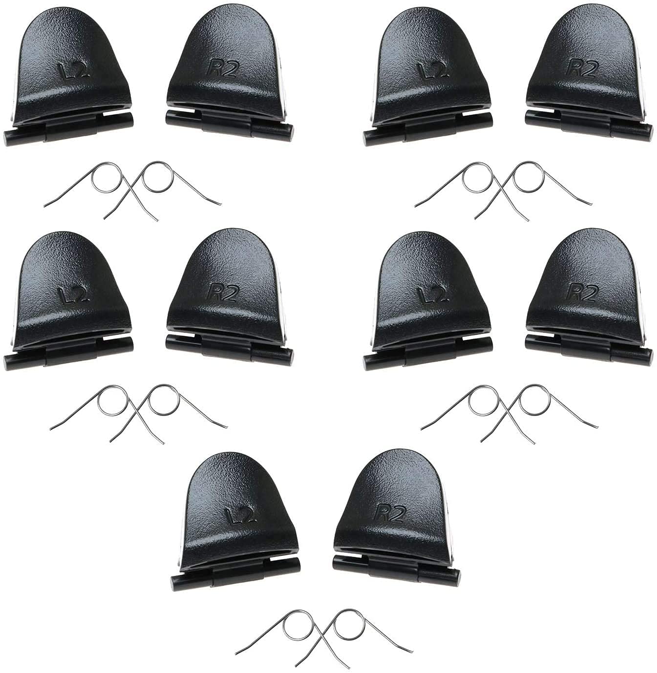 SQXBK 5 Pairs Black L2 R2 Trigger Buttons and 5 Pairs Springs Replacement Parts for Playstation 4 PS4
