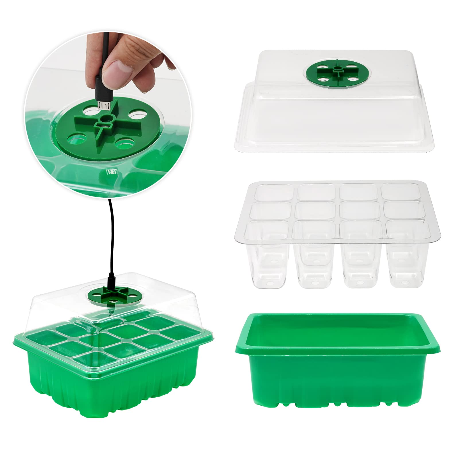 KHEARPSL Seed Starter Tray, 5 Pack Seed Starting Kit Plant Starter Kit Greenhouse Germination Kits with Humidity Dome and Base (Green)